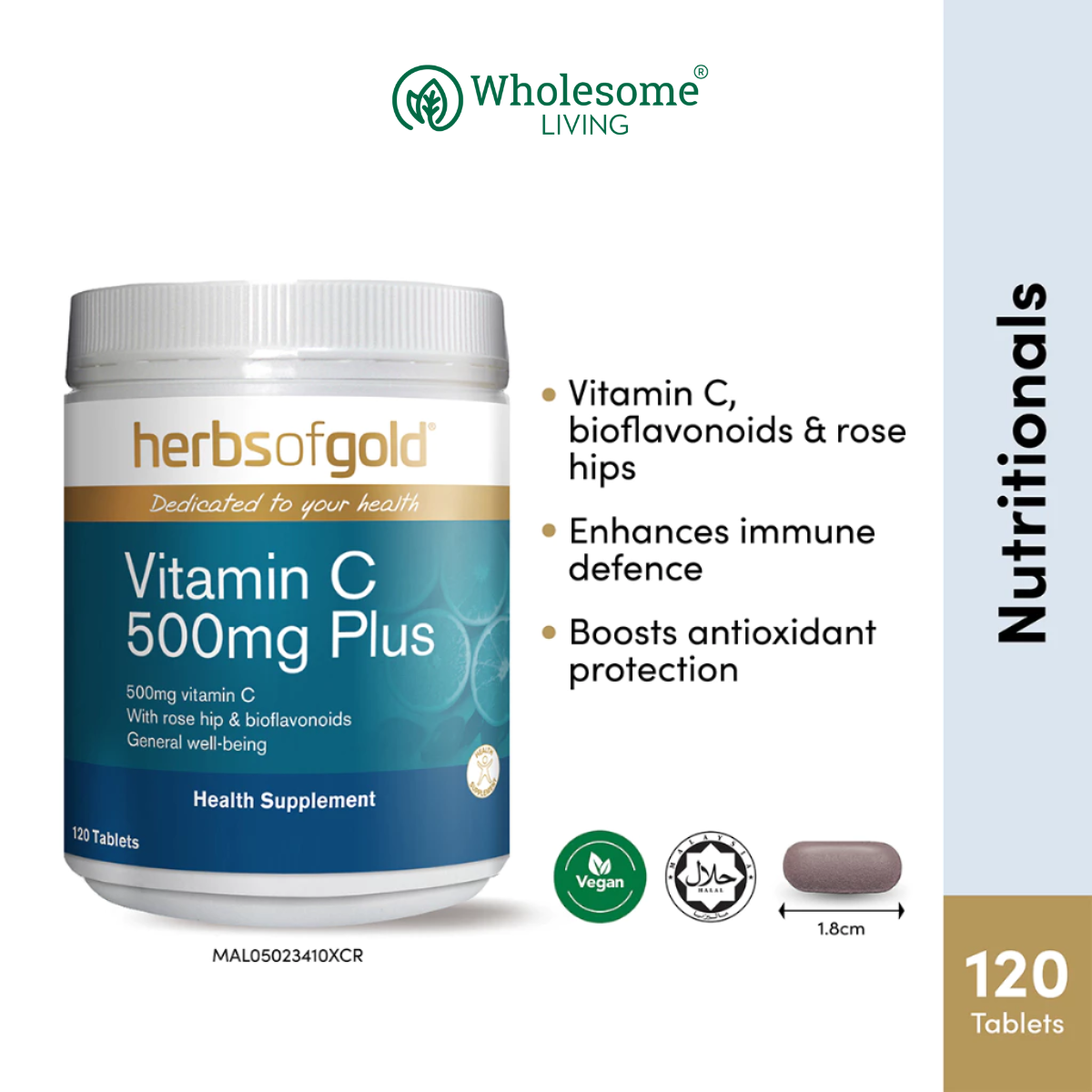 Herbs of Gold Vitamin C 500mg Plus 120s – WholesomeLiving.my